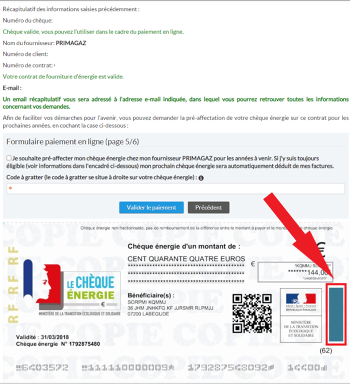 Chèque énergie et facture gaz propane Primagaz