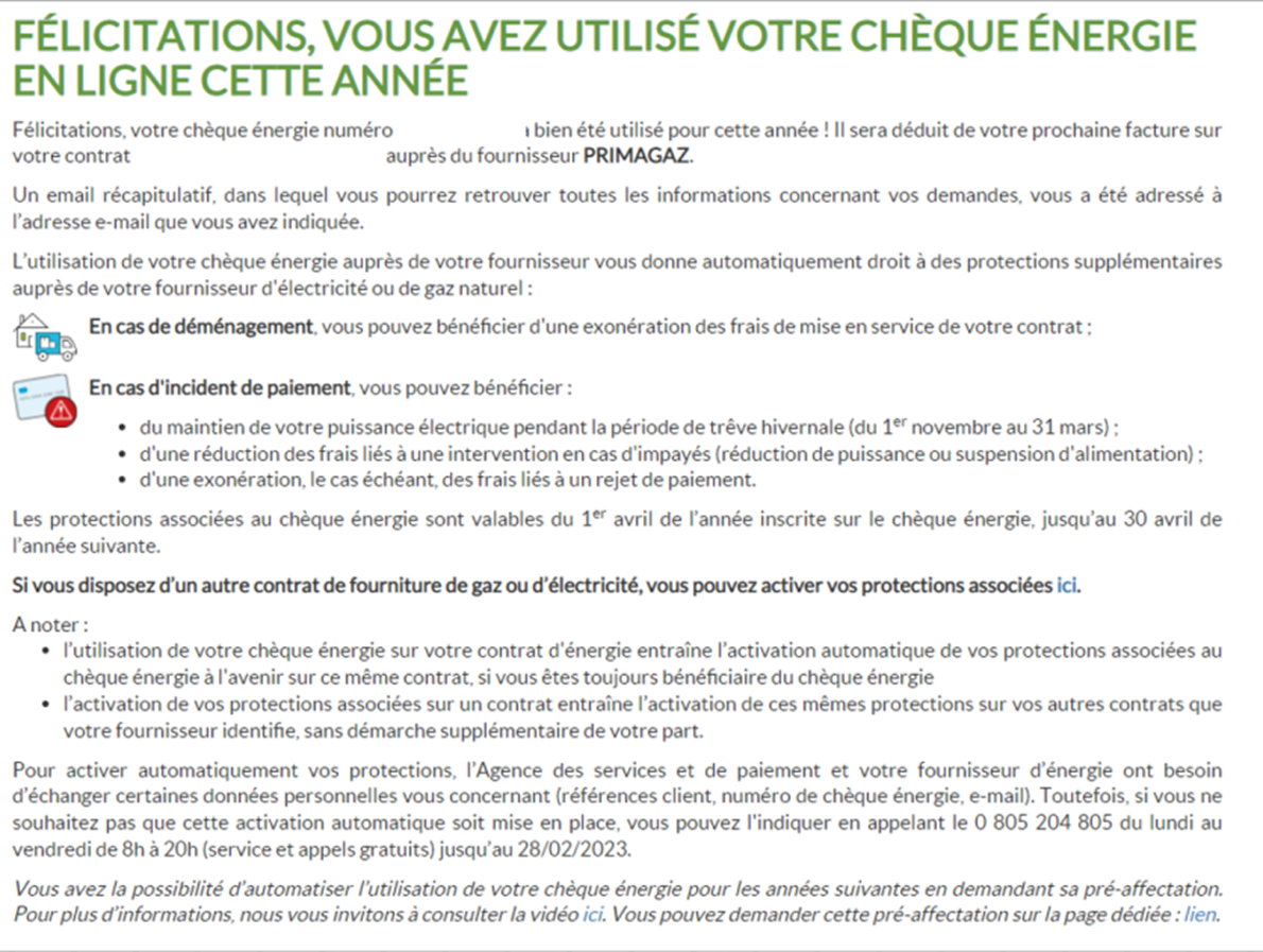 Chèque énergie et facture gaz propane Primagaz